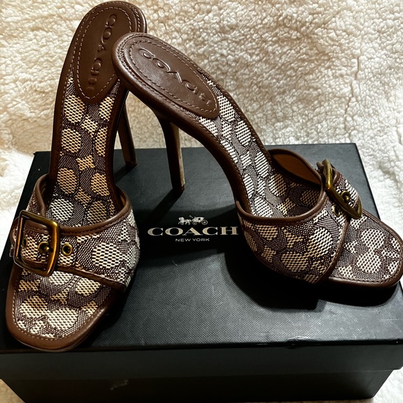 Coach | Shoes | Coach Jacquard Buckle Mule 55 Ml Heel Size 6 | Poshmark